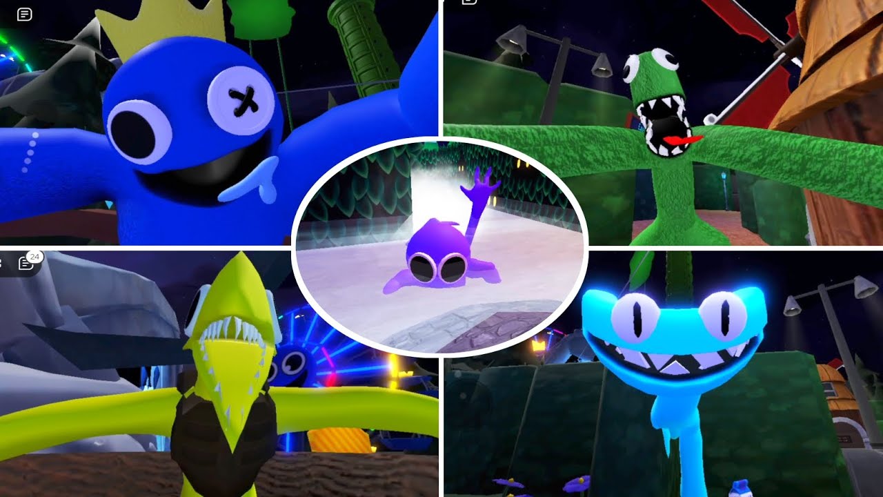 Rainbow Friends Chapter 2 Full Gameplay Playing with Blue Green Purple ...