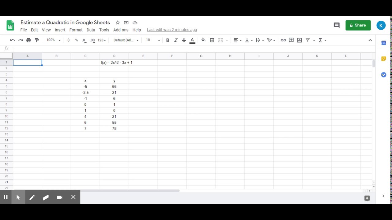 Estimate a Quadratic in Google Sheets - YouTube