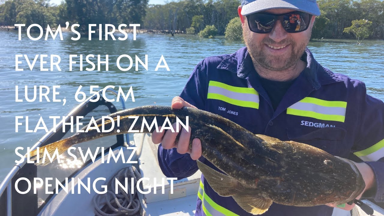 Tom’s first ever fish on lure! 65cm flathead using Zman 3 inch Slim ...