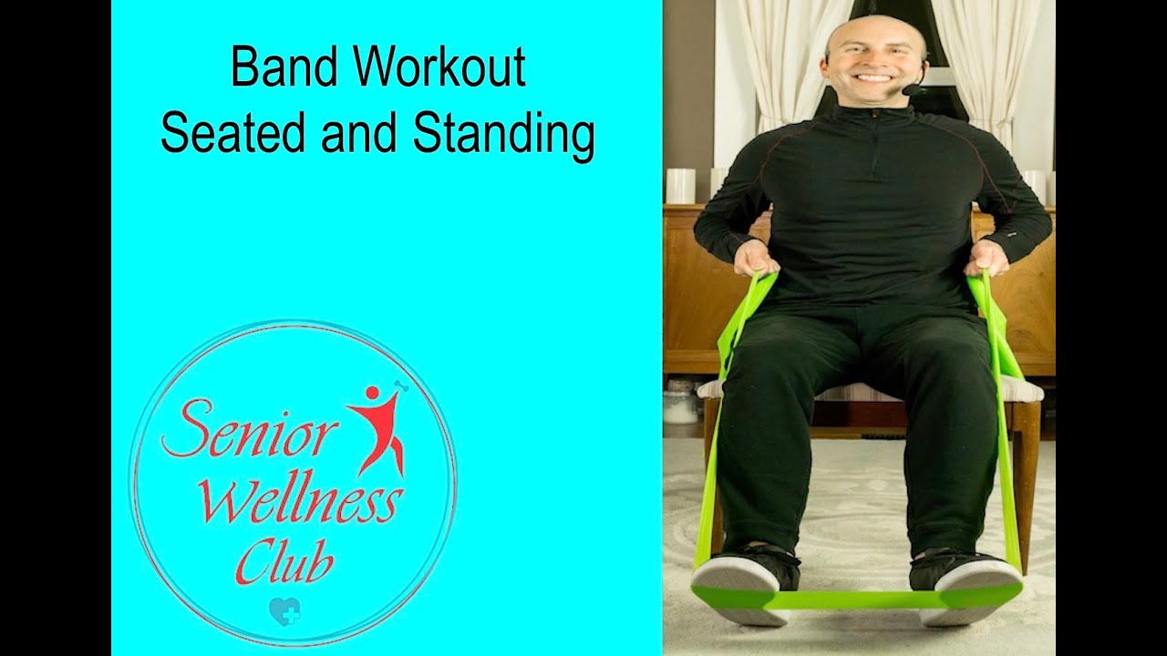 Chair exercise using a band seated and standing - YouTube