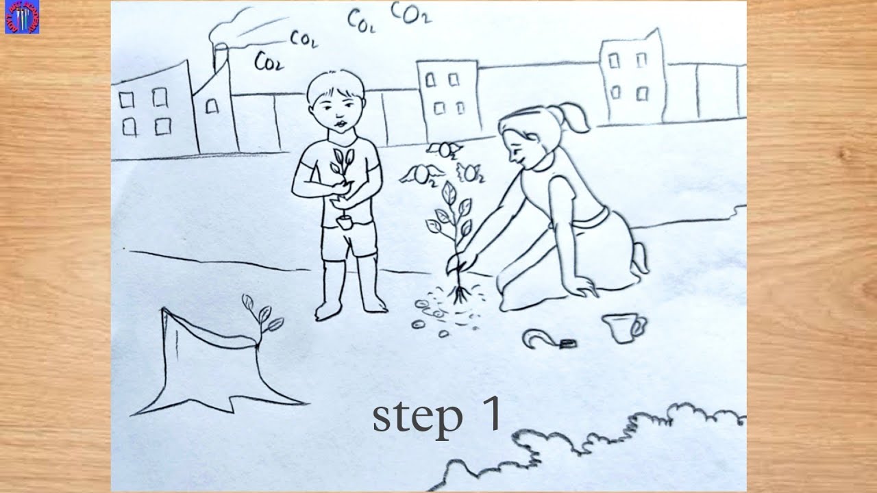 How to draw tree plantation scenery || drawing composition - 1 - YouTube