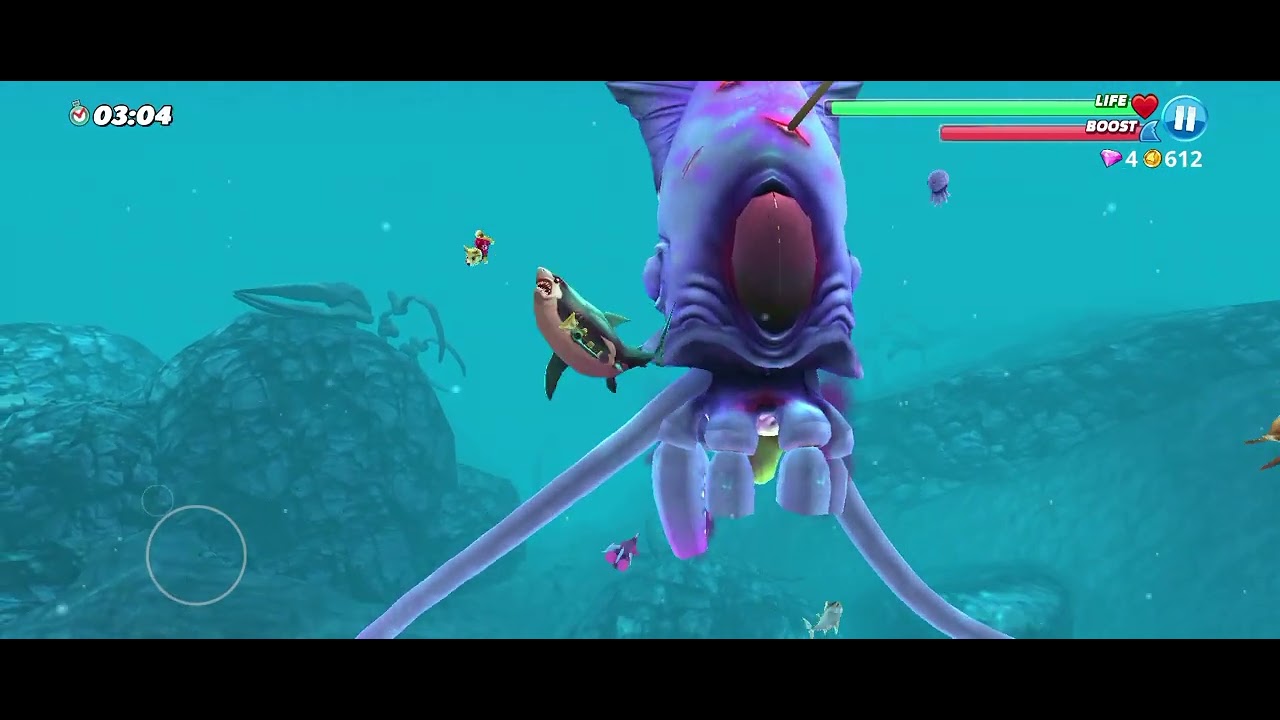 beating the boss battle squid in hungry shark world - YouTube