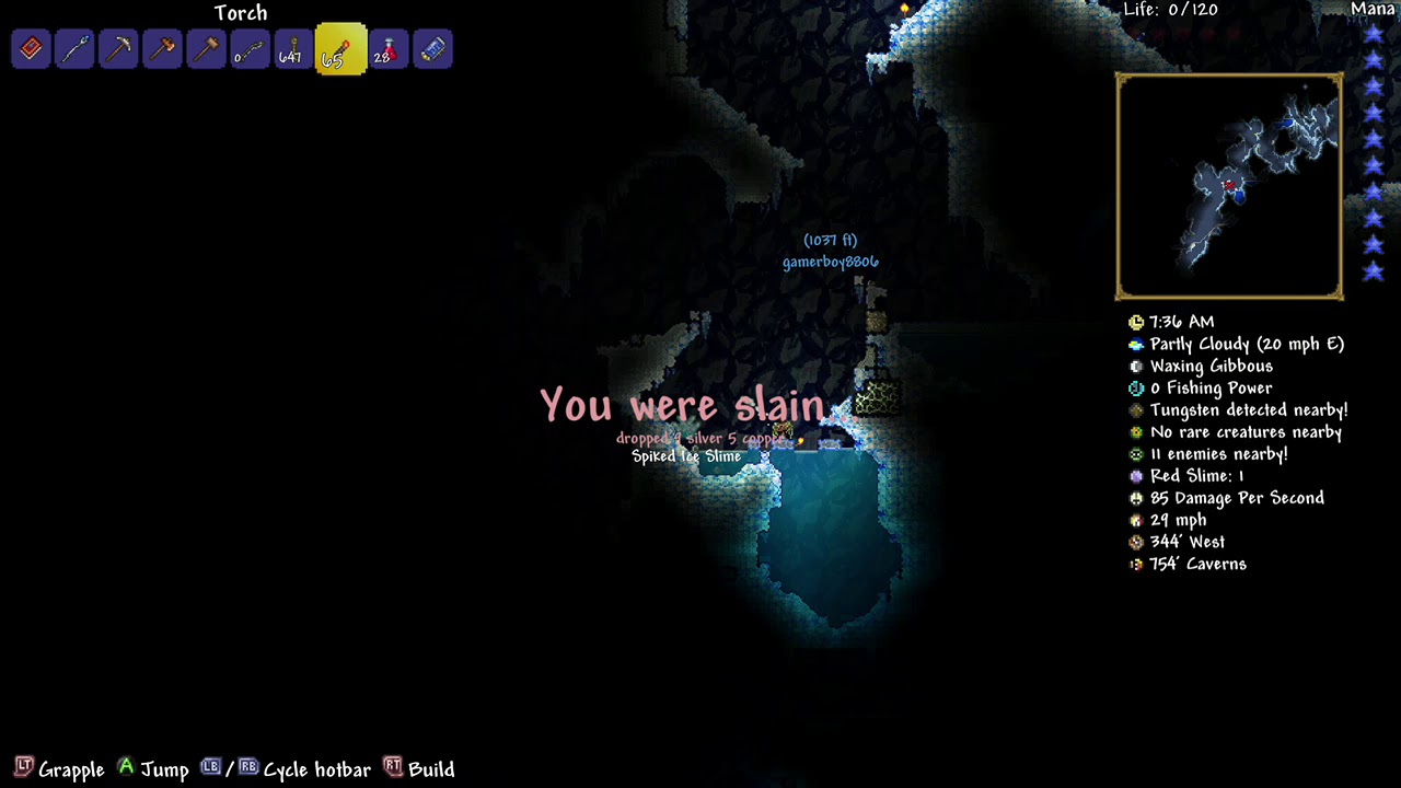 Getting killed by a glitched spiked ice slime in terraria - YouTube