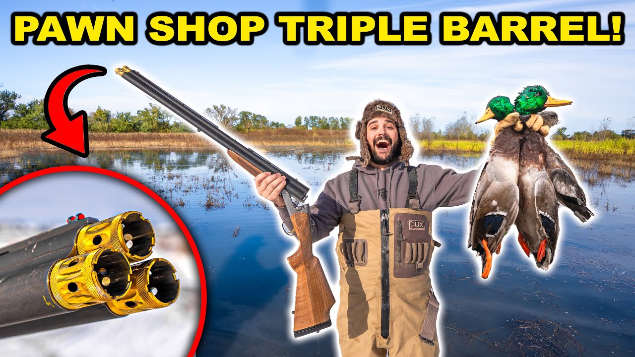 RARE Pawn Shop TRIPLE BARREL Duck Hunting CHALLENGE!!! (Catch Clean ...