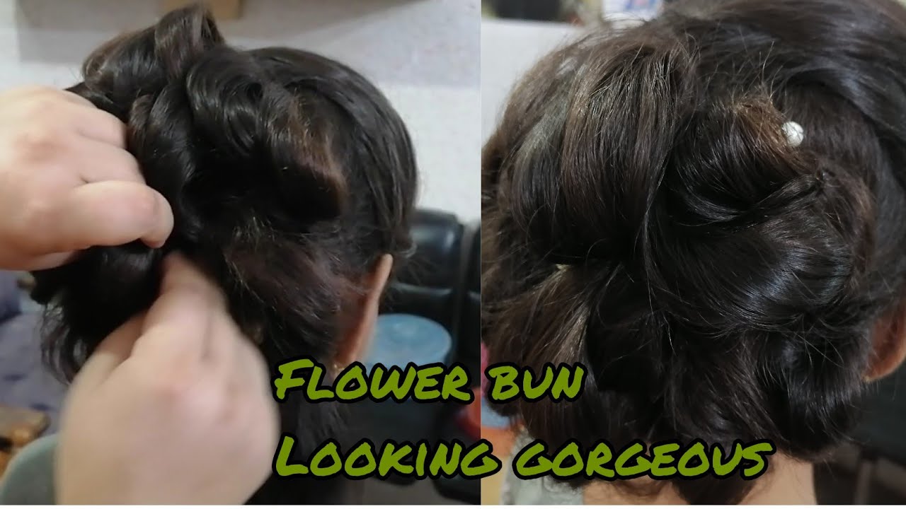 Hair flower bun (part2) - YouTube