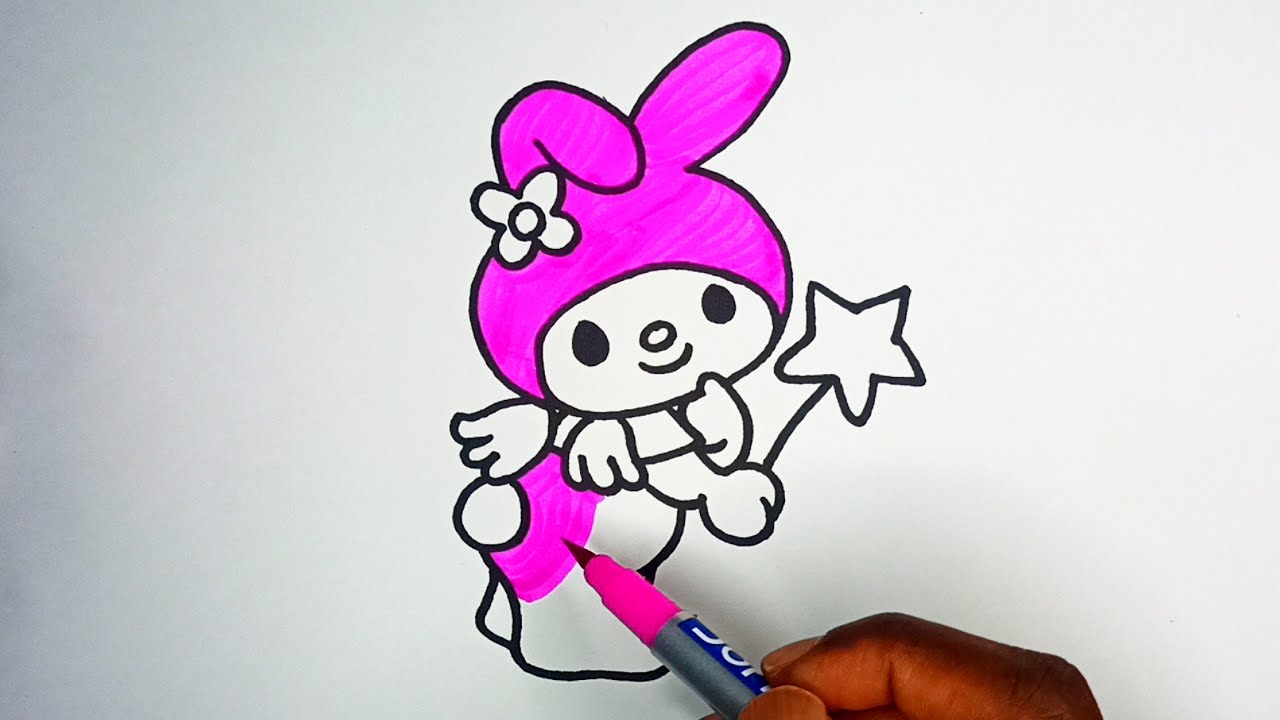 draw and colour My Melody cartoon for kids / My Melody drawing ...