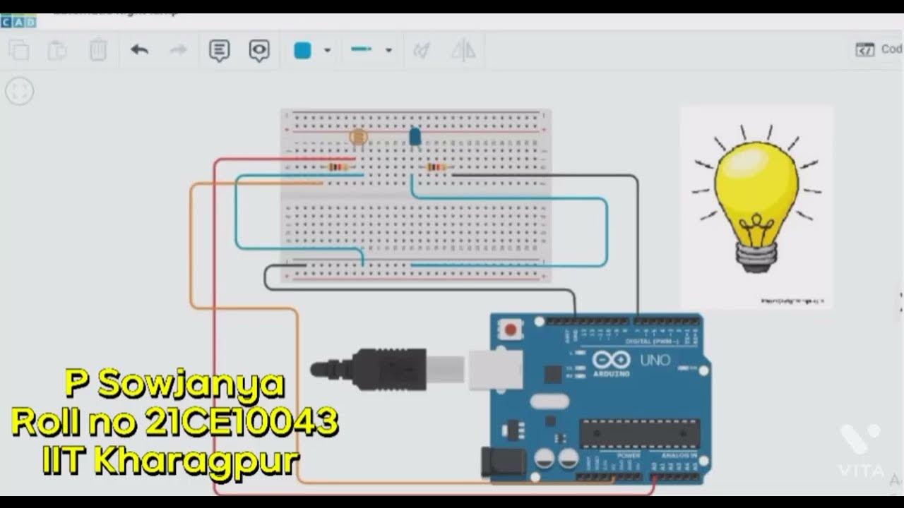 Automatic Night Lamp Using Tinkercad Aurduinop Sowjanyaroll No 21ce10043sec 14 Diy Lab Iit