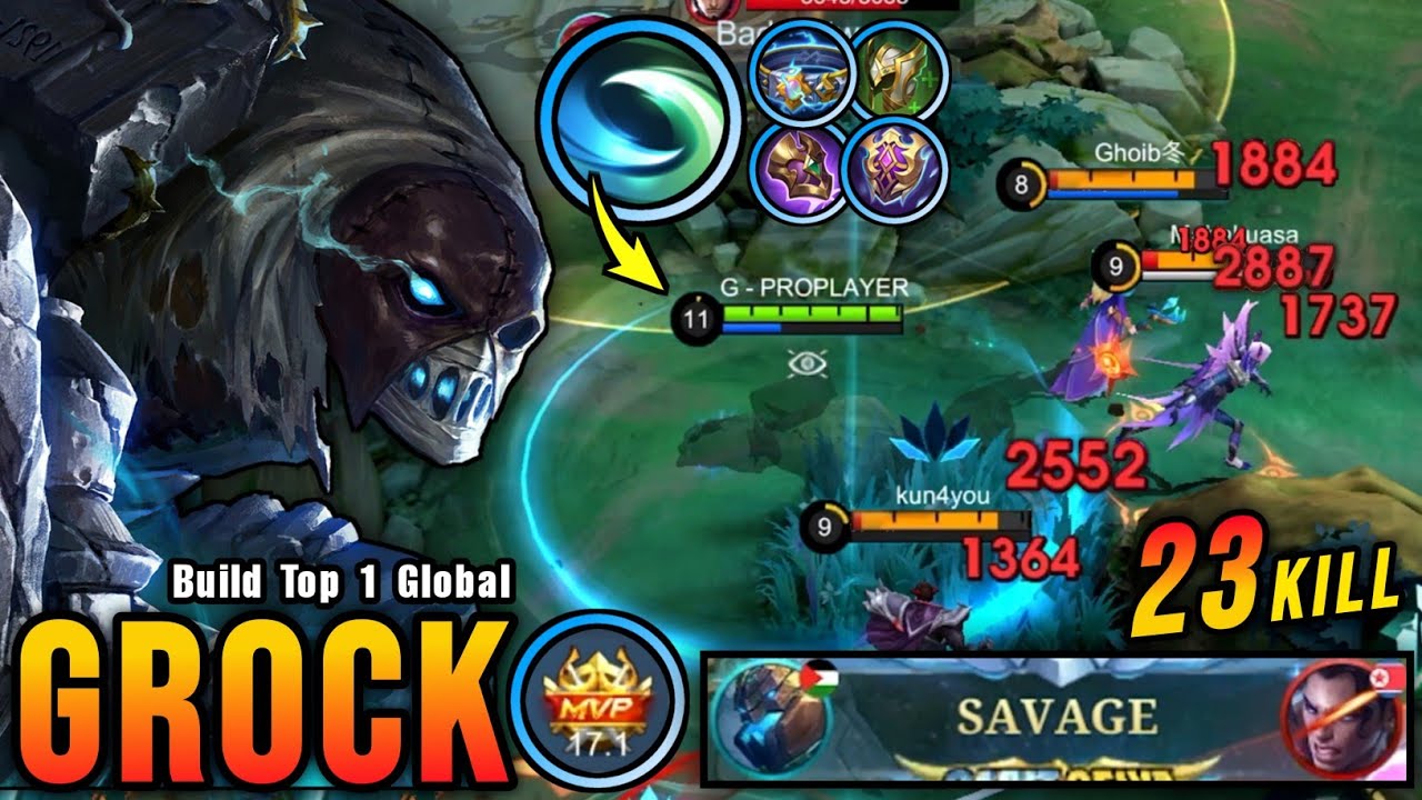 SAVAGE + 23 Kills!! Grock Shutdown All Enemies!! - Build Top 1 Global Grock ~ MLBB - YouTube