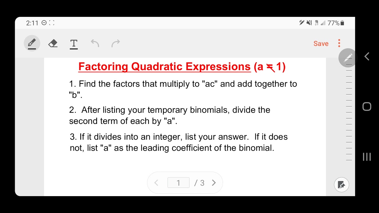 Factor Quadratic Trinomials with a Leading Coefficient (A not equal to ...