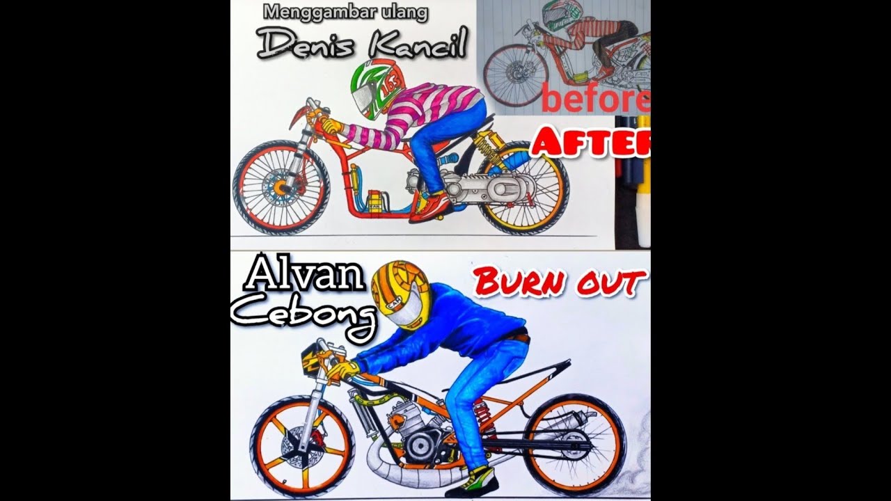 Denis kancil, menggambar jongki drag, cara menggambar motor drag ...