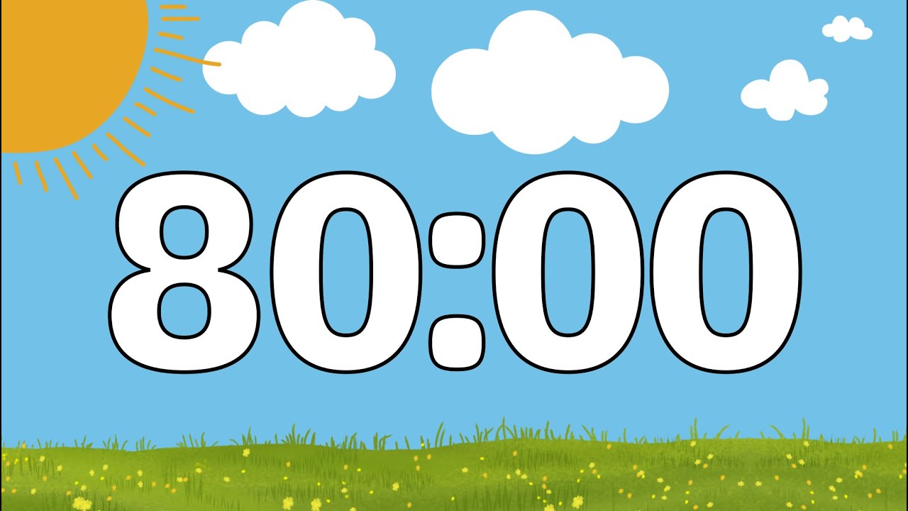 80 Minute Cute Calm Summer Classroom Timer (No Music, Happy Harp Alarm ...
