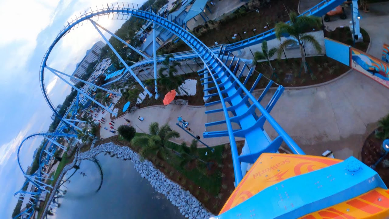 POV New Pipeline Standing Surf Launch Coaster SeaWorld Orlando Front ...