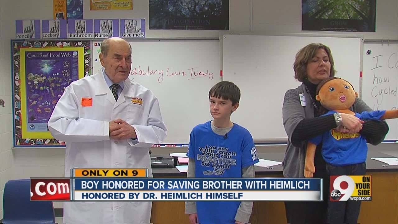 Boy honored for saving brothers life by inventor of Heimlich maneuver ...