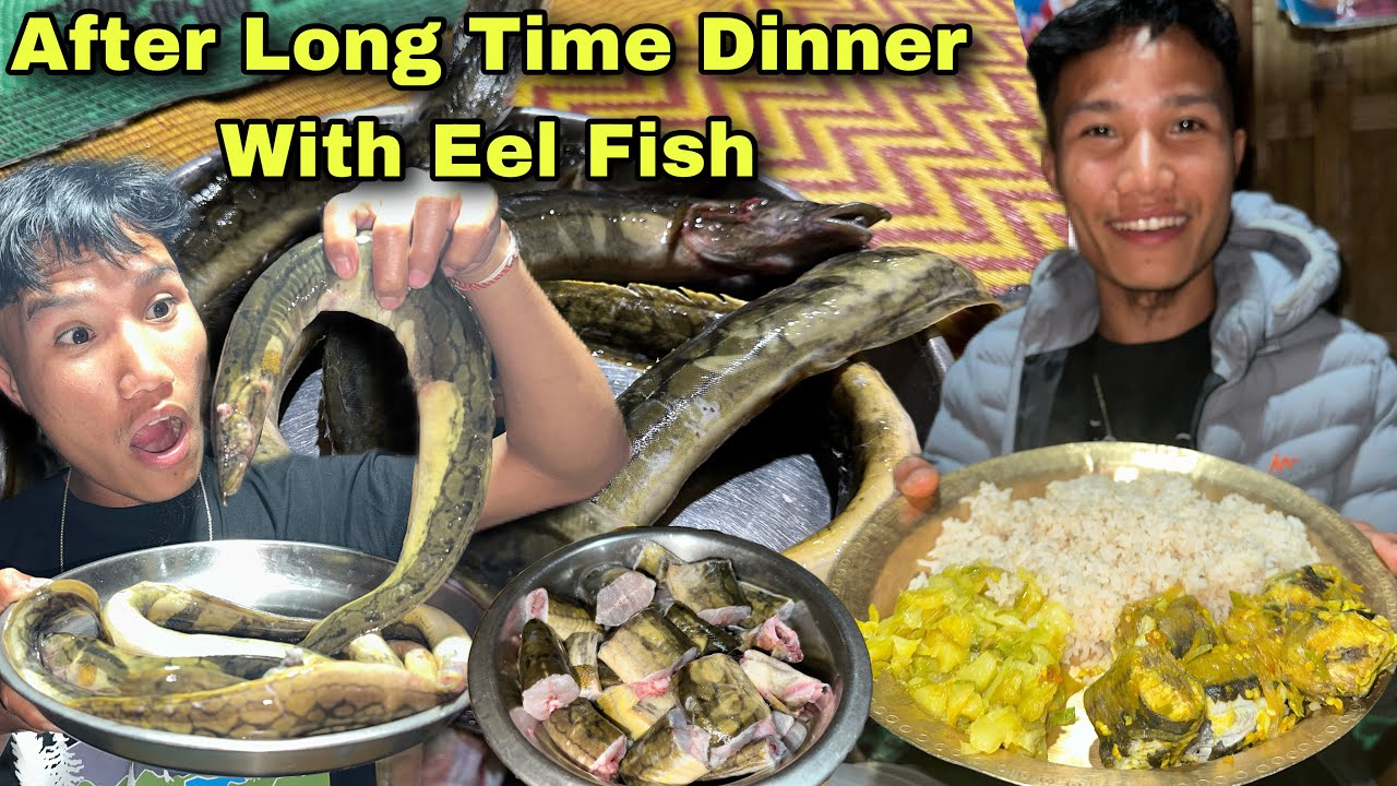After Long Time Dinner With Big Eel Fish || Cooking Fish in Banana ...