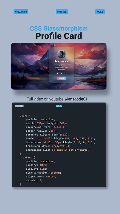 Glassmorphism Profile Card with CSS ️ | mzcode01 #profilecard # ...