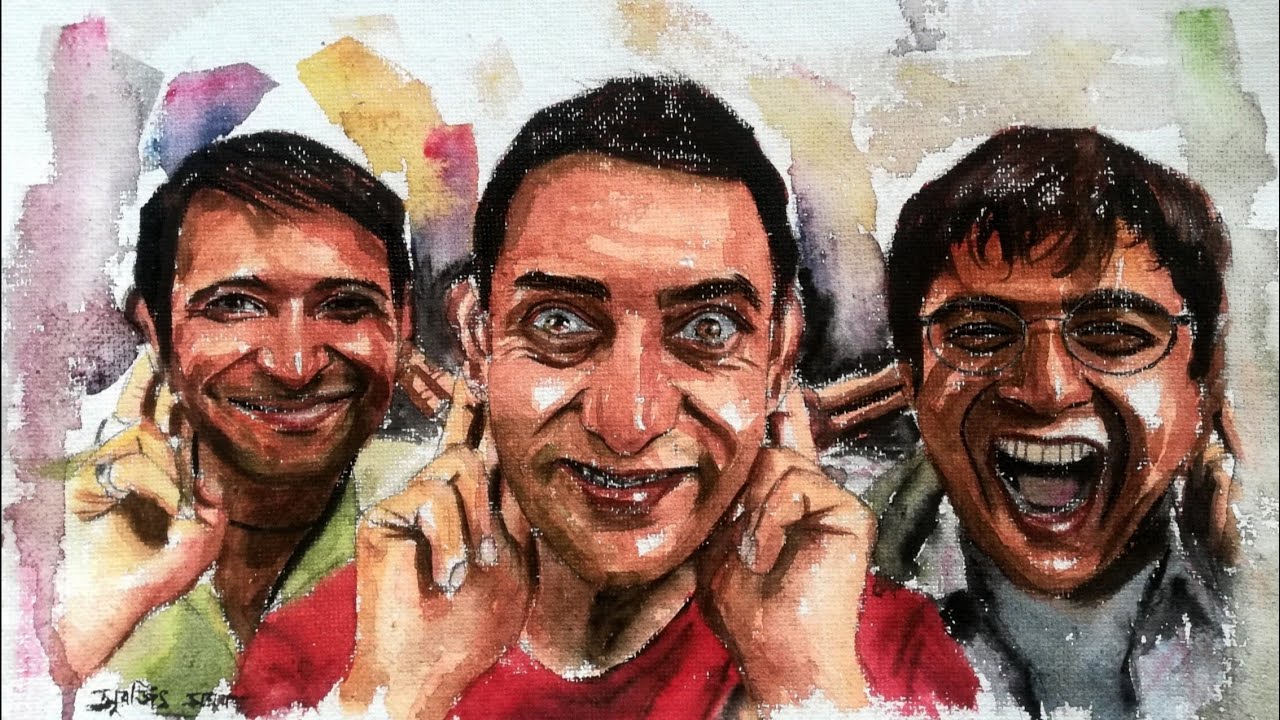 3 Idiots Painting 😍 || Watercolor Drawing || Watercolor Portrait ...
