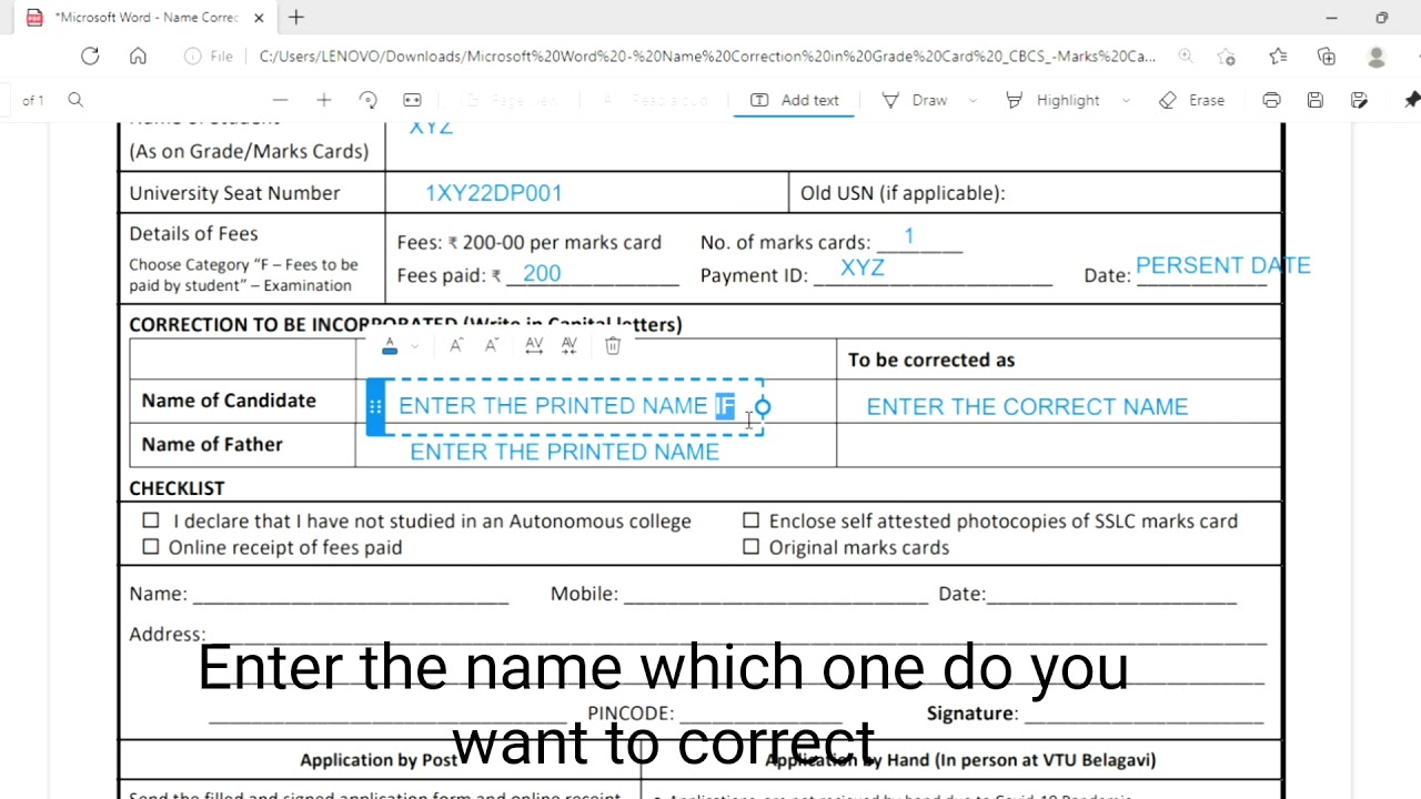 How to apply online for marks card name correction in vtu. - YouTube