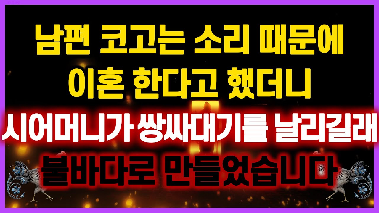 역대급 사이다 사연 남편 코고는 소리 때문에 이혼 한다고 했더니 시어머니가 쌍싸대기를 날리길래 불바다로 만들었습니다 이혼썰 사연모음 라디오드라마 실화사연 Youtube