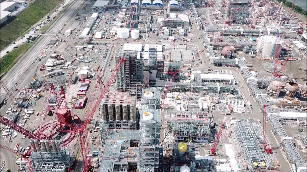 Shell Ethane Cracker Plant Aug 2019 see it at night - YouTube