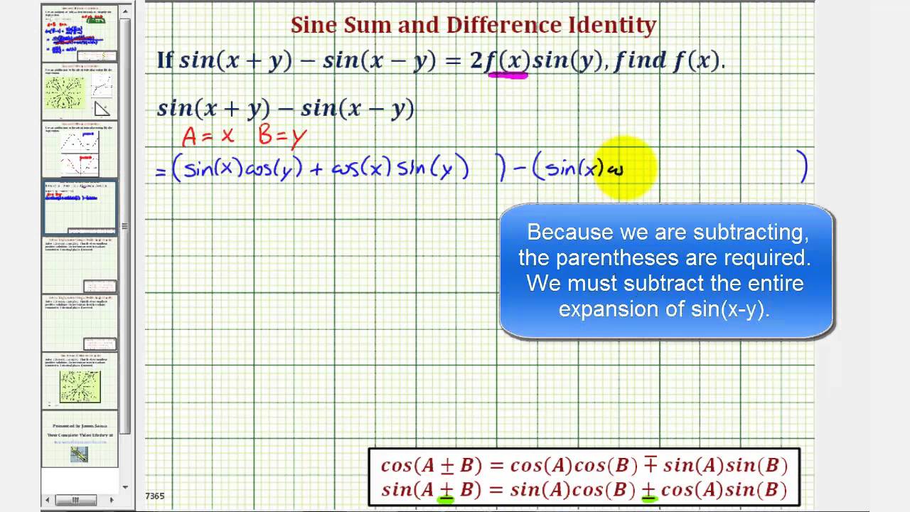 Ex Simplify Sin x y Sin x y Using Sum And Difference Identities