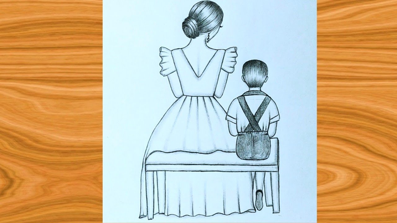 How to draw a mother and son step by step || Easy Mother's day drawing ...