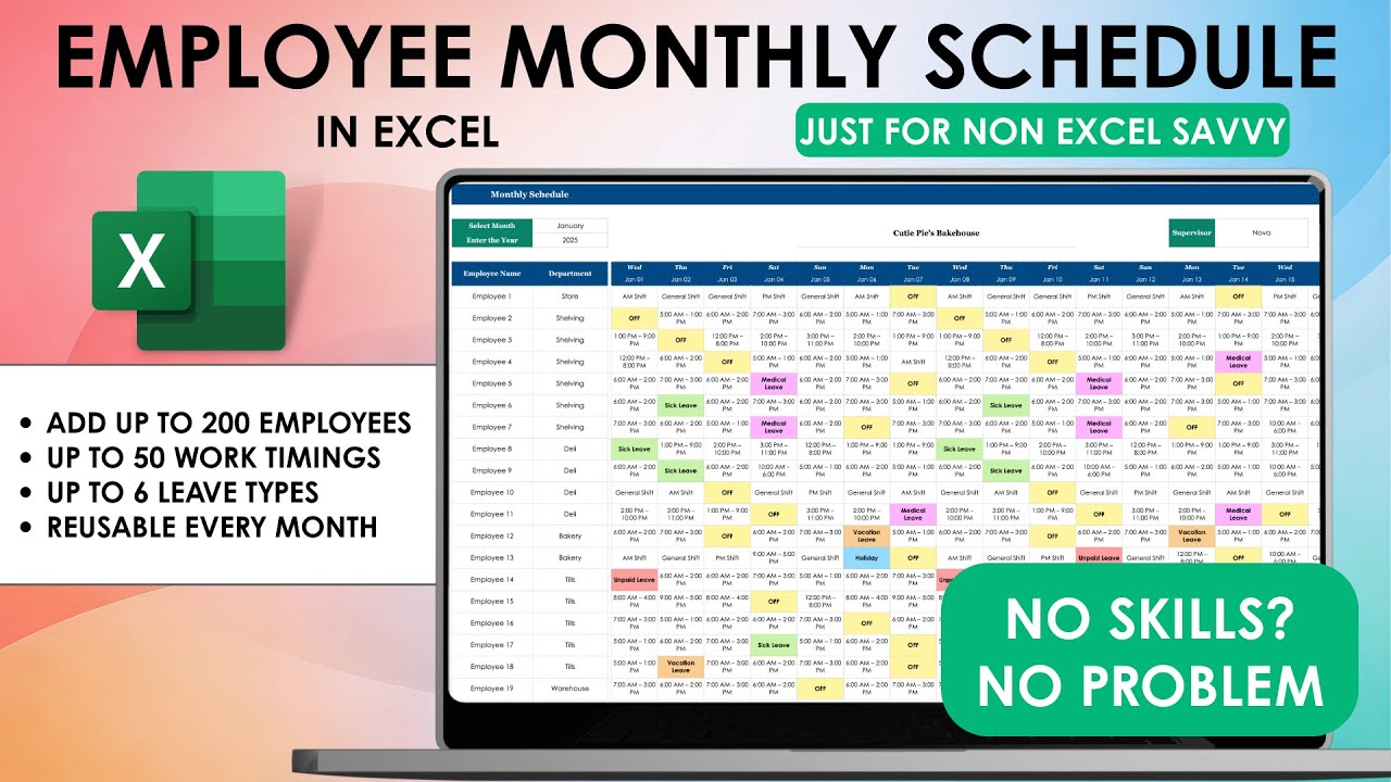 Employee Monthly Schedule Template | Full Tutorial - YouTube