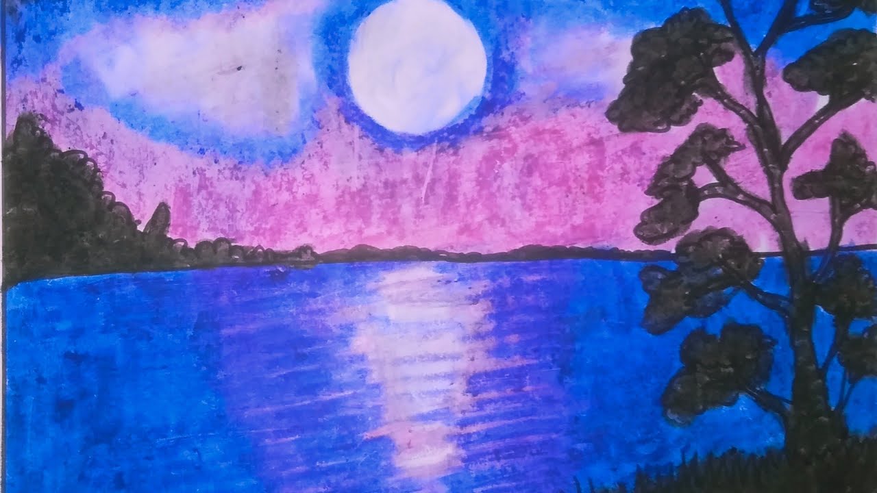 How to draw a beautiful moonlight scenery easily for beginners. - YouTube