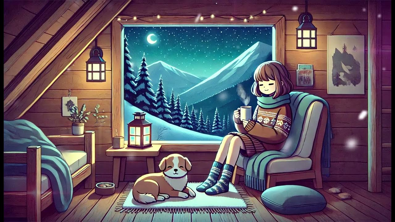 Starry Night Cabin Lofi Beats Cozy Winter Music for Study,Relaxation in a Secluded Mountain ...