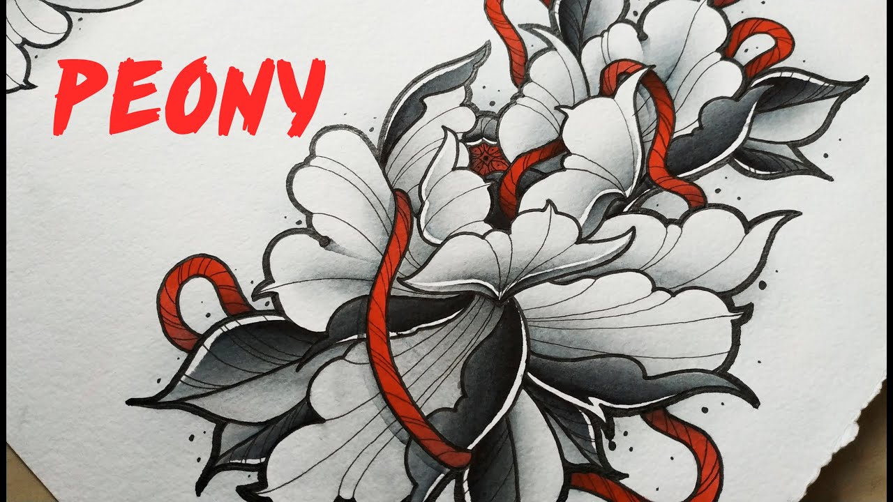 Peony Neo-traditional Time-Lapse - YouTube