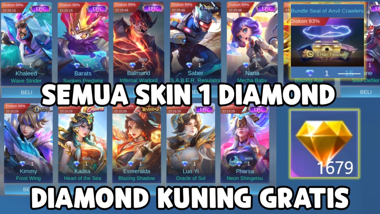 SEMUA SKIN 1 DIAMOND BEBAS PILIH & RECAL TAS TAS 1 DM ! DIAMOND KUNING ...