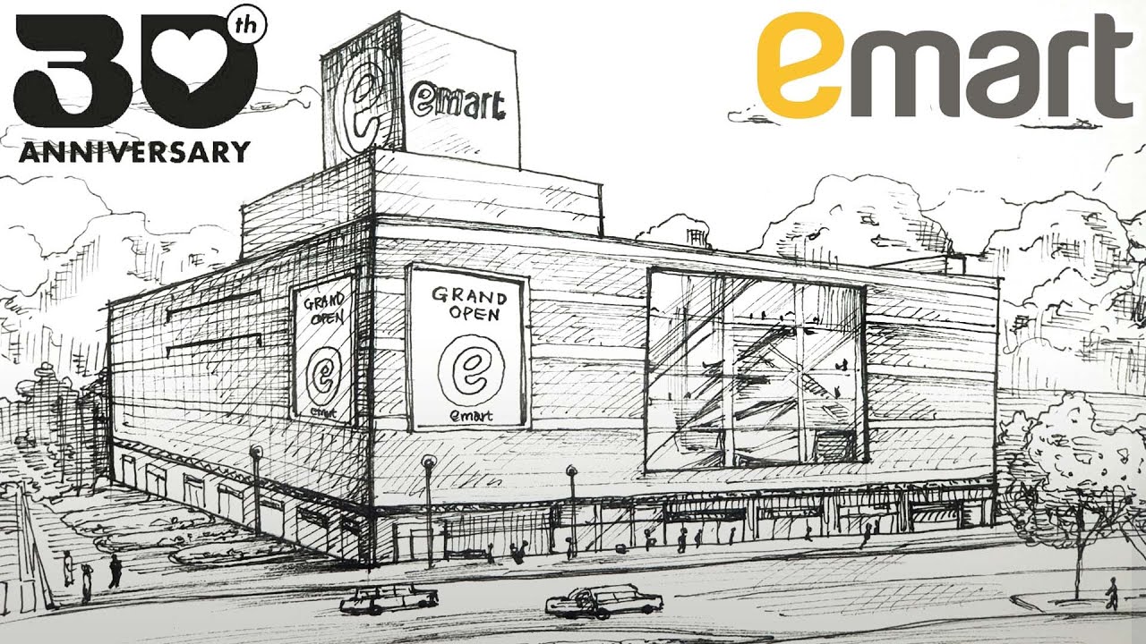 How to Draw Emart building - pen drawing - YouTube