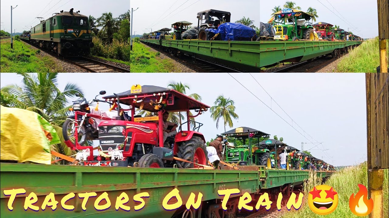Tractors On Train🔥 | Gomoh WAG9H carrying tractors towards Mangalore ...
