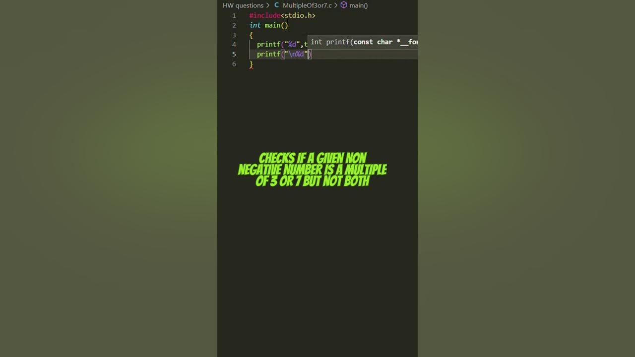 Check if a non negative number Is a Multiple of 3 or 7 but not both IN C - YouTube