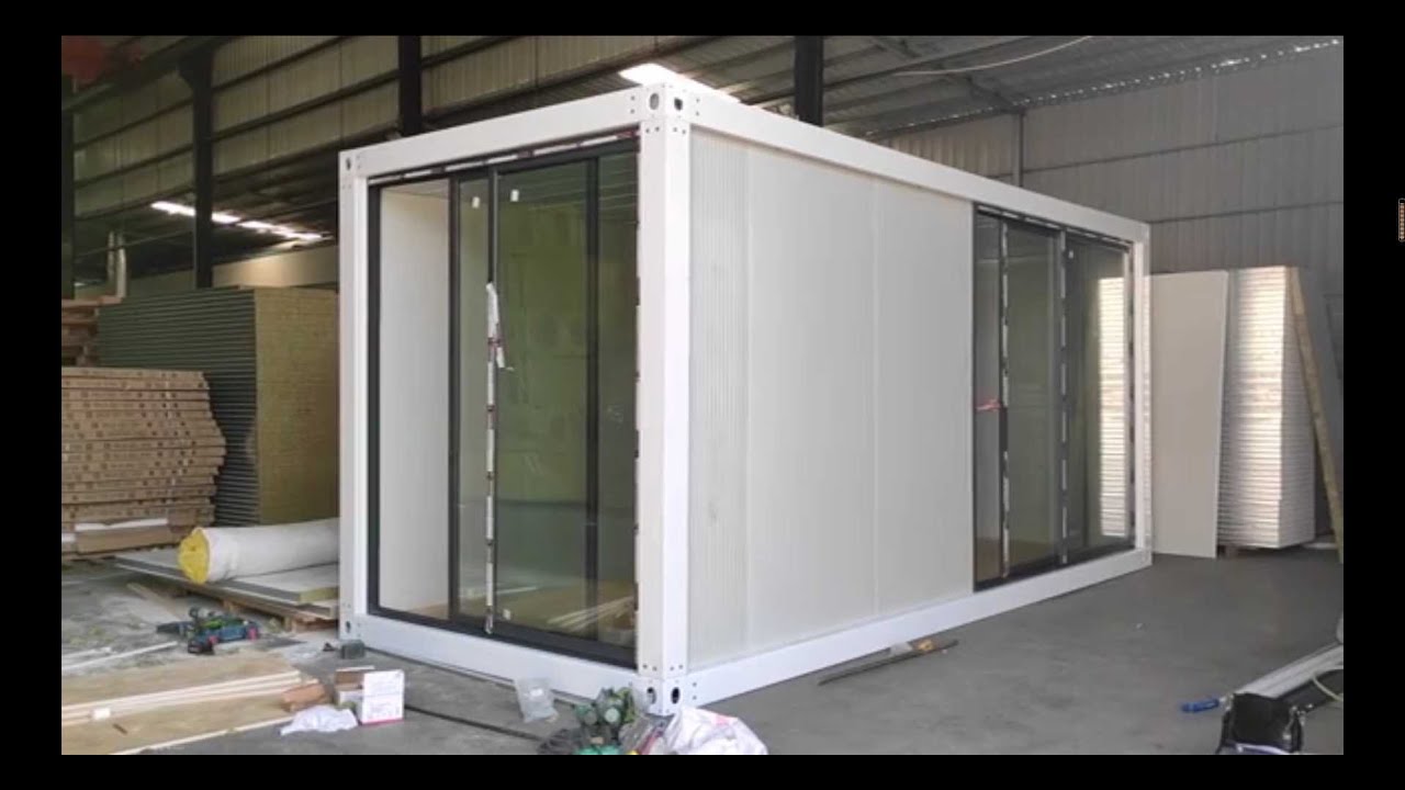 The installation about CBOX container house with glass wall - YouTube