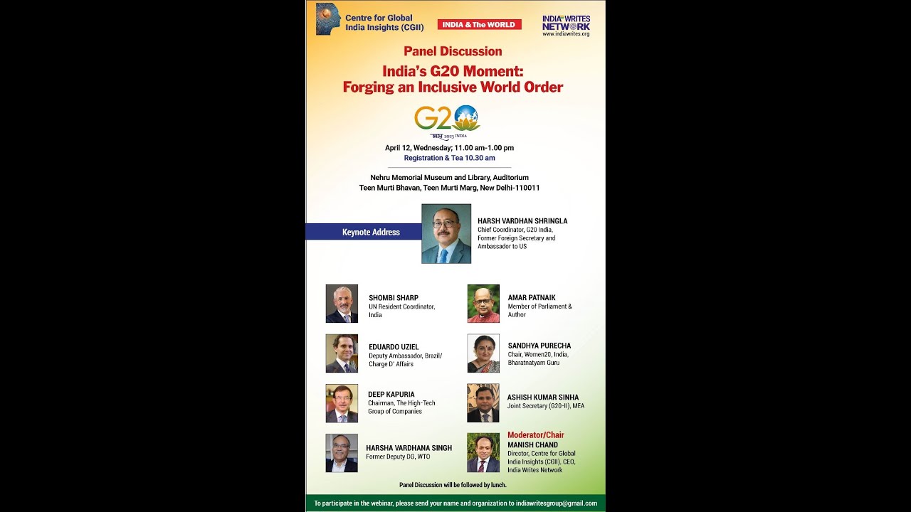 PANEL DISCUSSION INDIA'S G20 MOMENT: FORGING AN INCLUSIVE WORLD ORDER ...