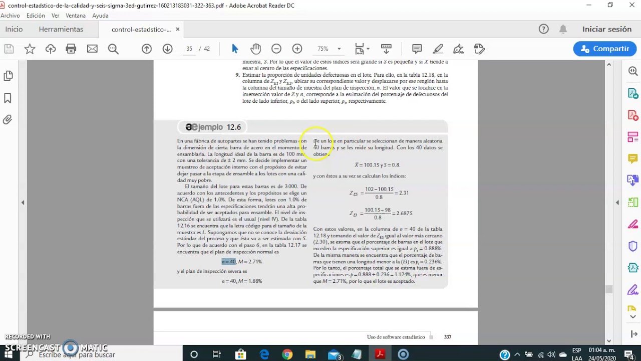 Muestreo de Aceptación por Variables MIL STD 414 Método M Límite de ...