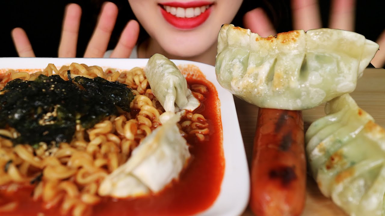 불닭볶음면, 만두, 소세지 먹방, SPICY FIRE NOODLE, DUMPLING, SAUSAGE, MUKBANG, ASMR ...