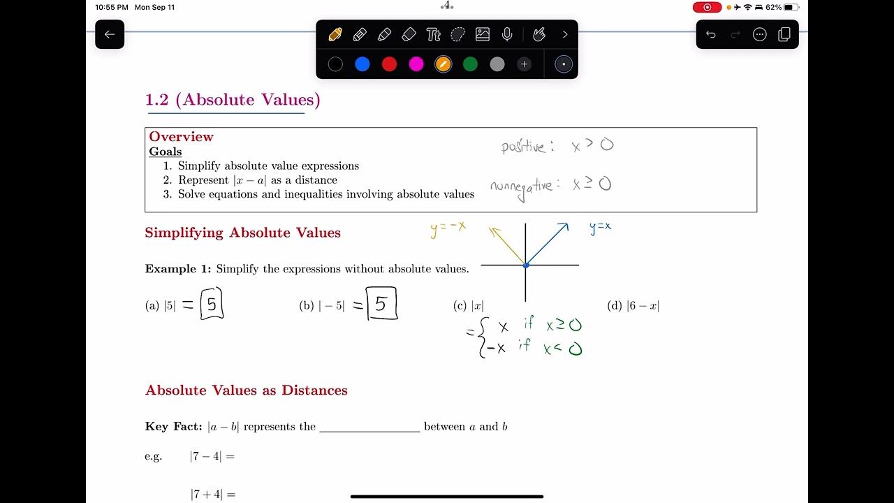 1.2 Absolute Values || Simplifying Absolute Values || Precalculus - YouTube