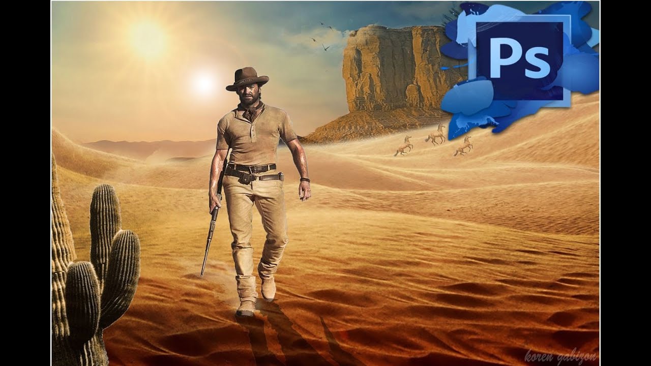 Photoshop cowboy in desert digital manipulation - YouTube
