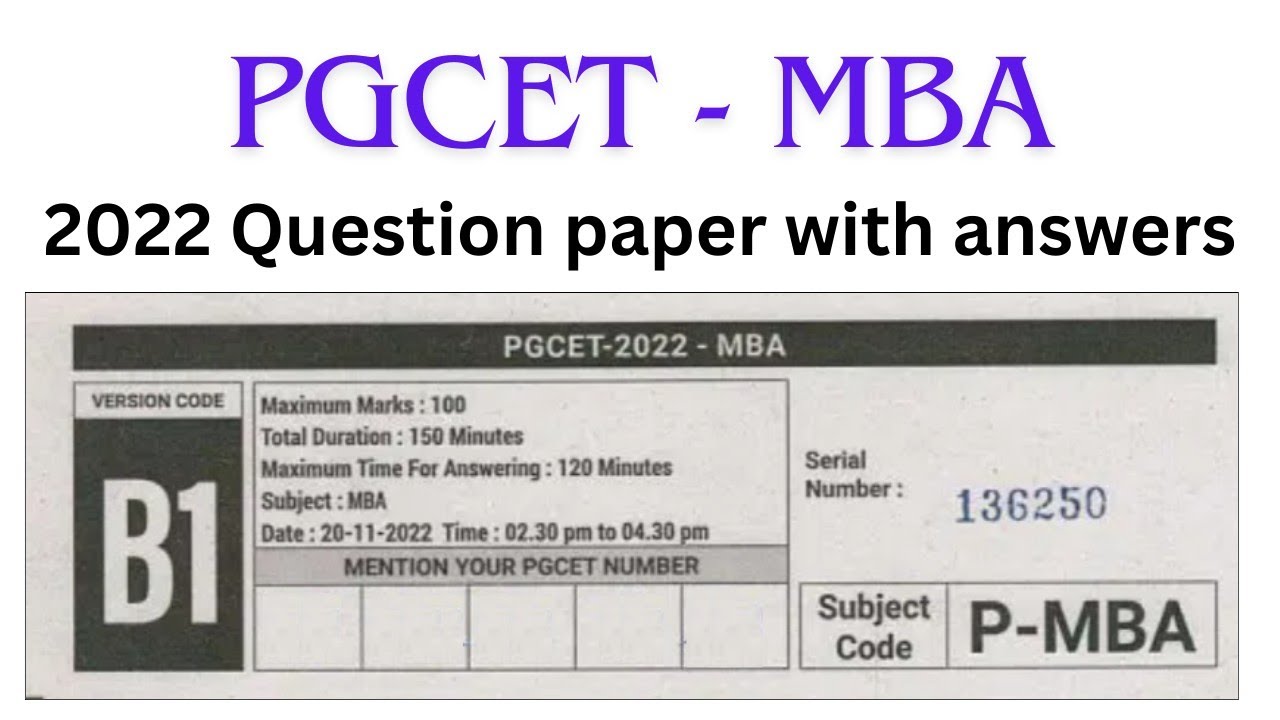 PGCET MBA 2022 Question Paper with answers - YouTube