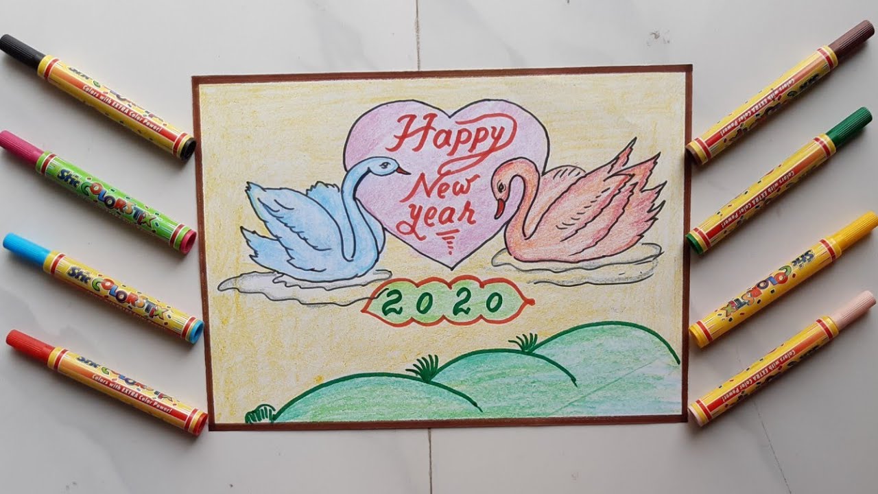 Happy New Year 2020 Drawing || Happy New Year 2020 Poster || How to ...