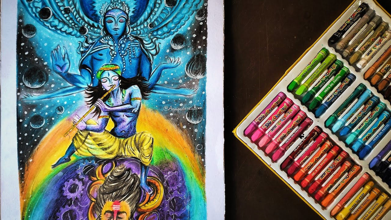 Lord Vishnu & Krishna Drawing | Oil Pastel | Step By Step - YouTube