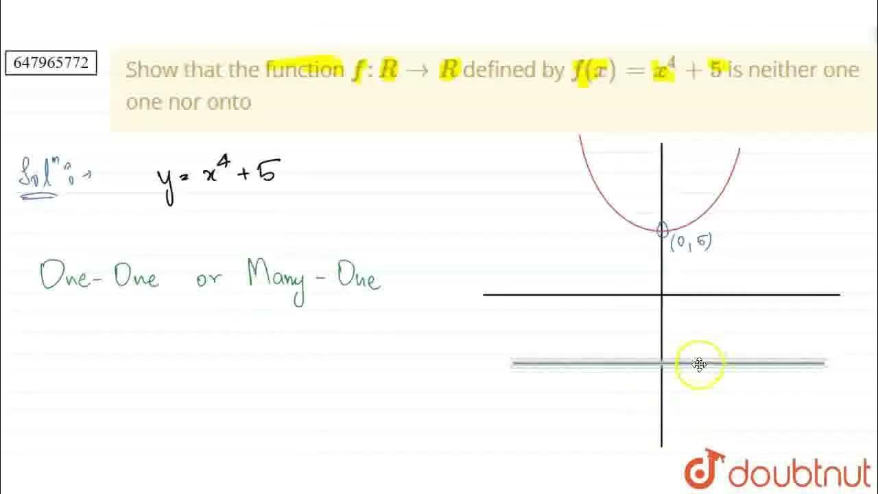 Show that the function f:R rarr R defined by f(x)=x^4+5 is neither one one nor onto | CLASS 12 ...