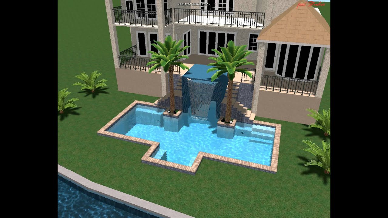 Swimming Pool and Waterfall Conceptual Design - YouTube