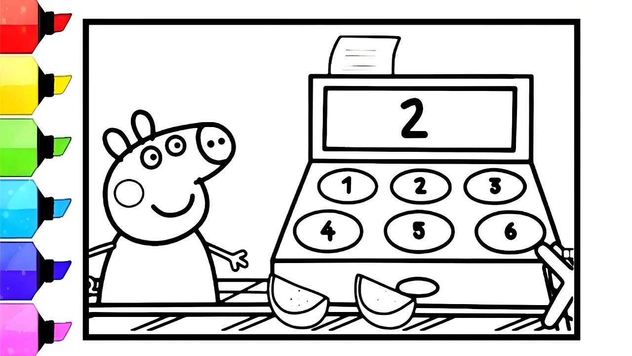 Peppa Pig on the Bill Counter Drawing Easy | Peppa Pig Drawing ...