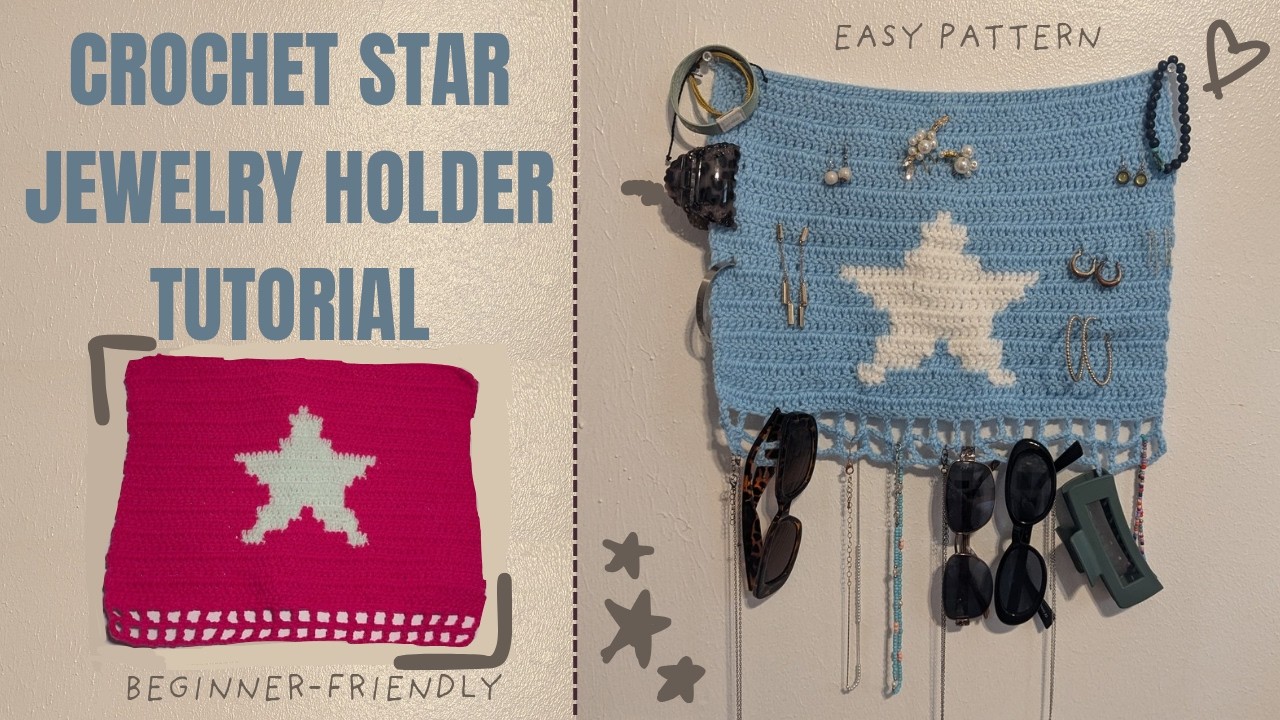 BEGINNER Crochet Star Jewelry Holder Tutorial: Wall Tapestry Room Decor ...