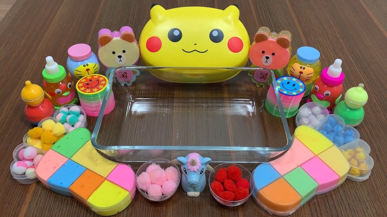 MIXING POMPOM INTO HOMEMADE SLIME || SLIME SMOOTHIE || MOST SATISFYING ...