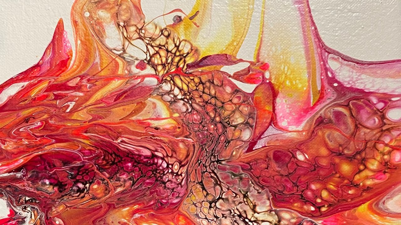 Vibrant Explosion of pink, orange and gold – Paint pour swipe + mouth ...