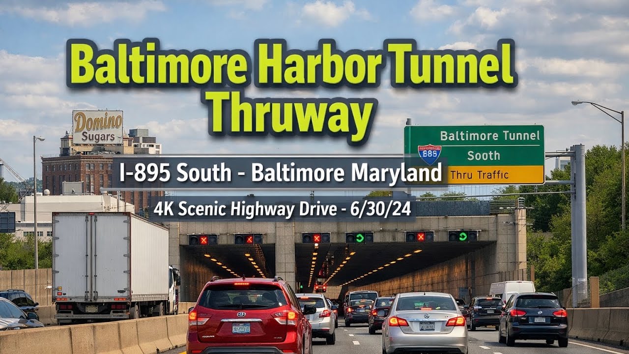 Baltimore Harbor Tunnel Thruway (I-895 South) 4K Senic Highway Drive ...