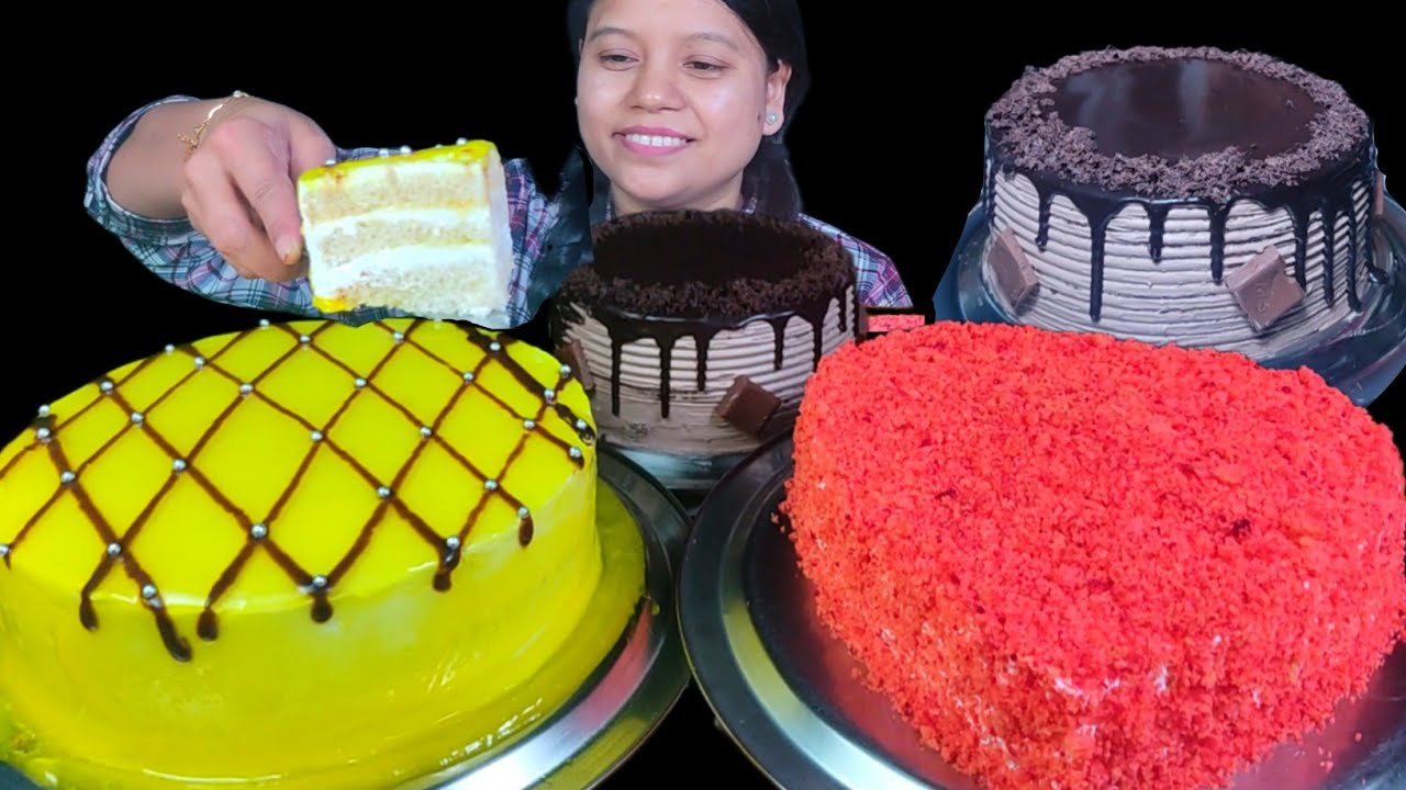 ASMR EATING 3 TYPES OF CAKE | CHOCOLATE TRUFFLE CAKE, RED VELVET ...
